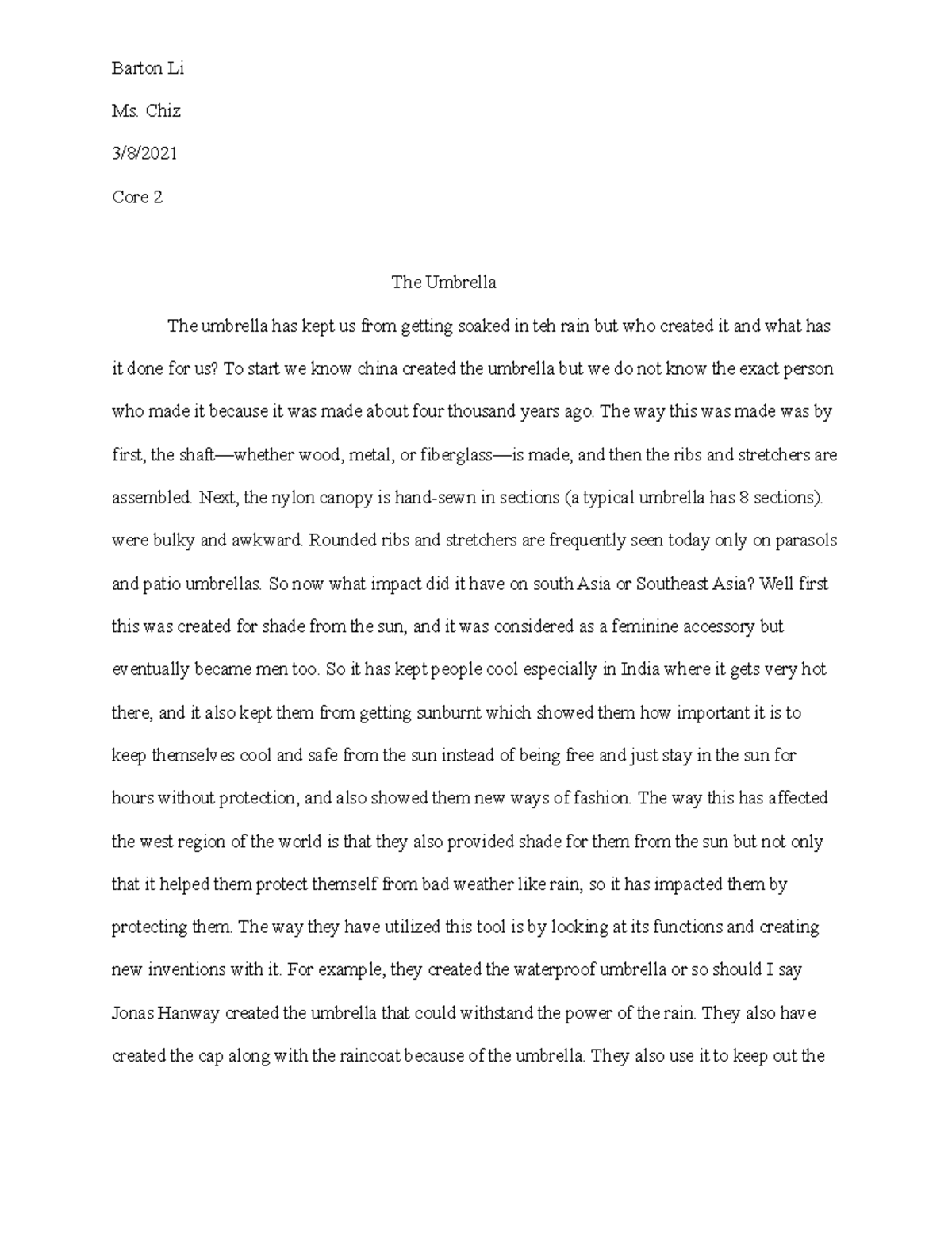 The Umbrella - awdawdawdaw - Barton Li Ms. Chiz 3/8/ Core 2 The ...