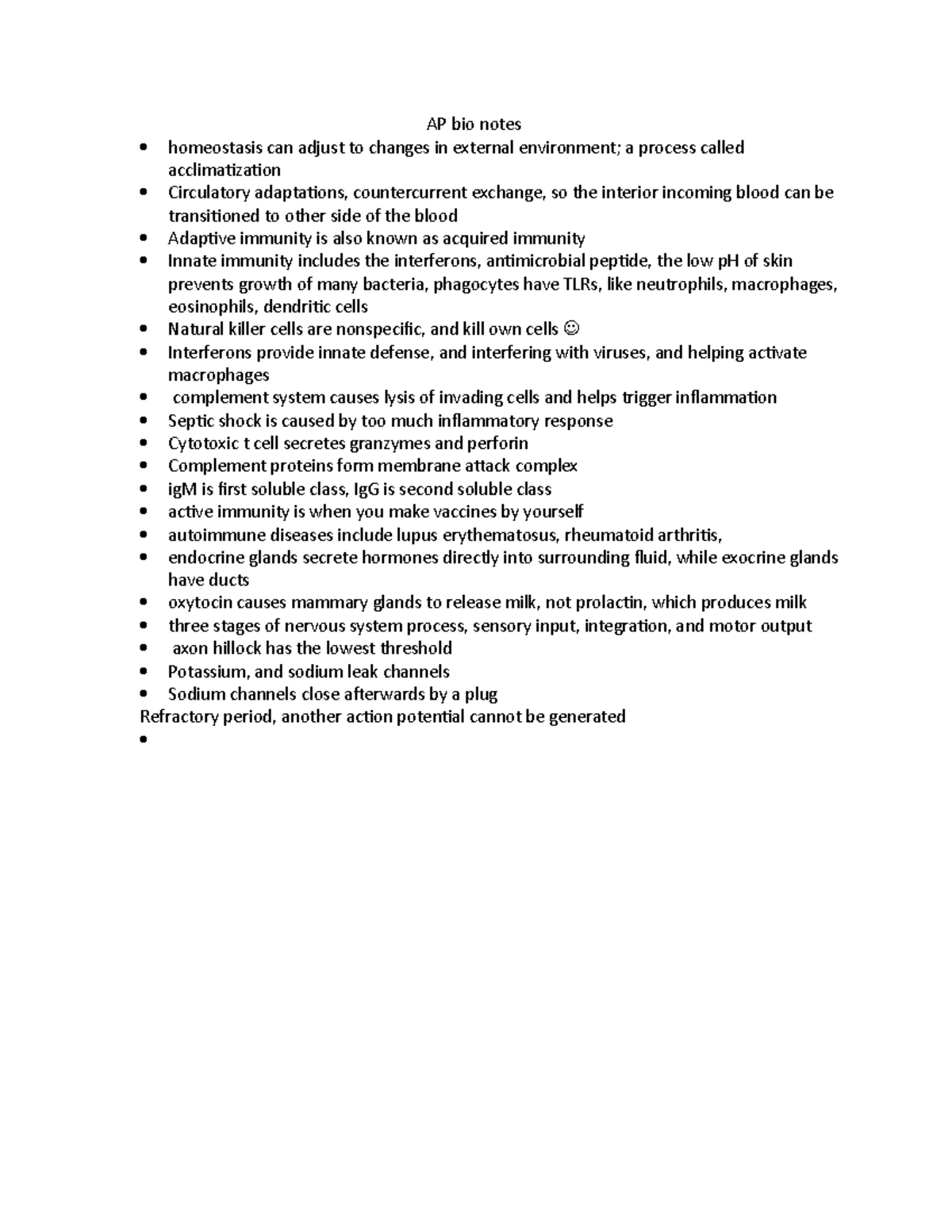 AP bio notes - AP bio notes homeostasis can adjust to changes in ...