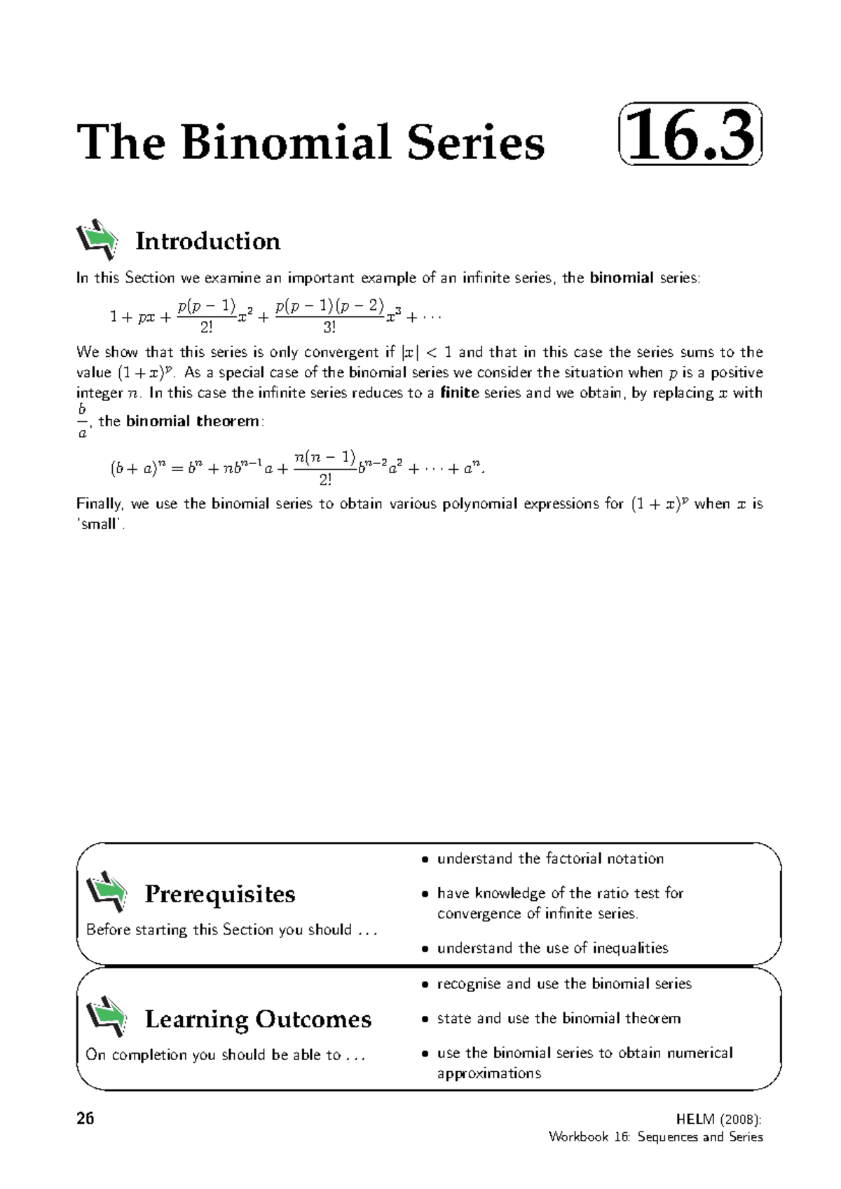 56 binomial series - The Binomial Series 16 Introduction In this ...