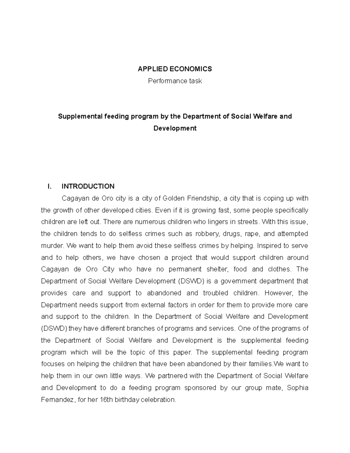 Applied Economics performance task - APPLIED ECONOMICS Performance task ...