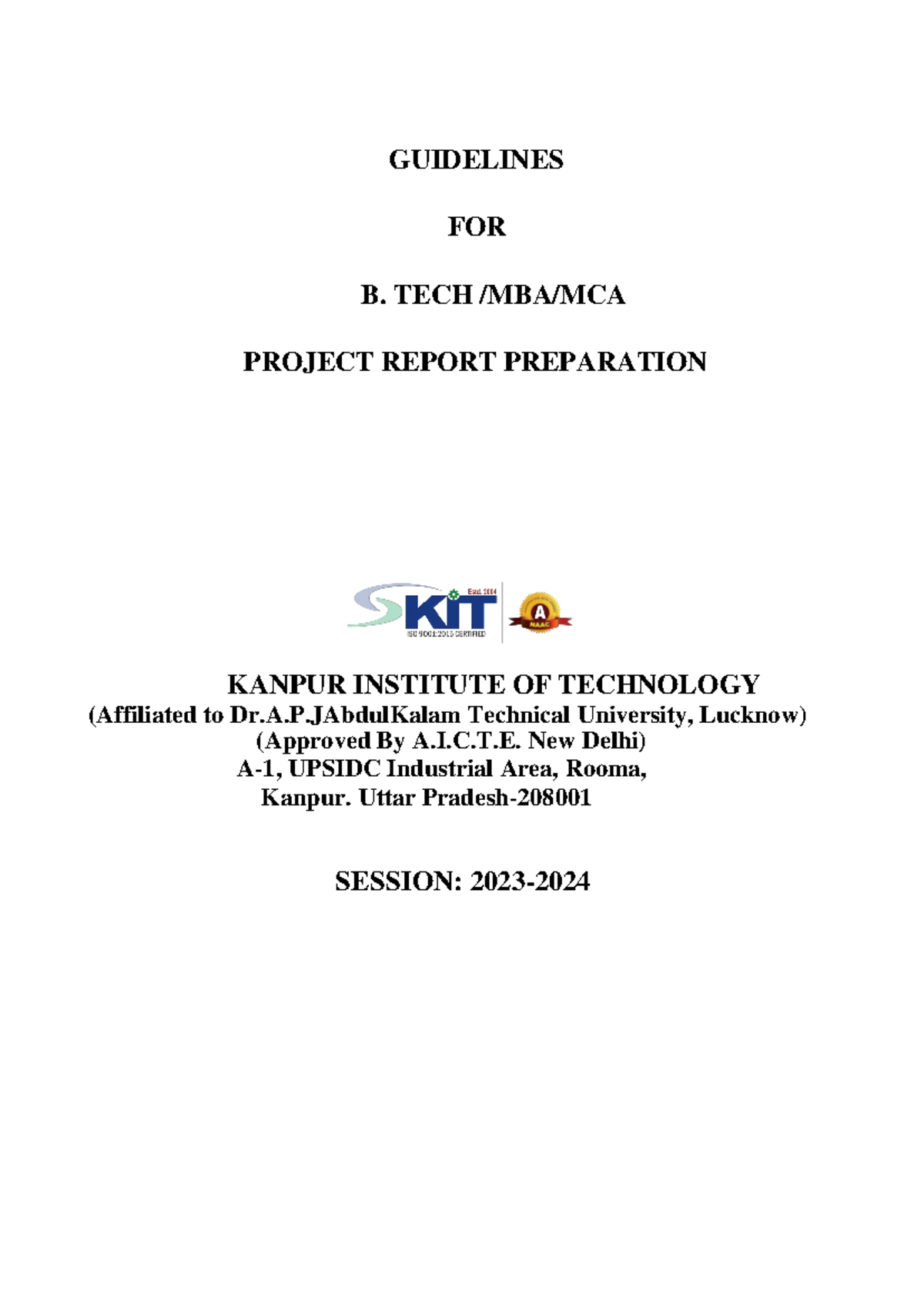B,Tech,MCA.MBA project report 2023-24 - GUIDELINES FOR B. TECH /MBA/MCA PROJECT REPORT ...