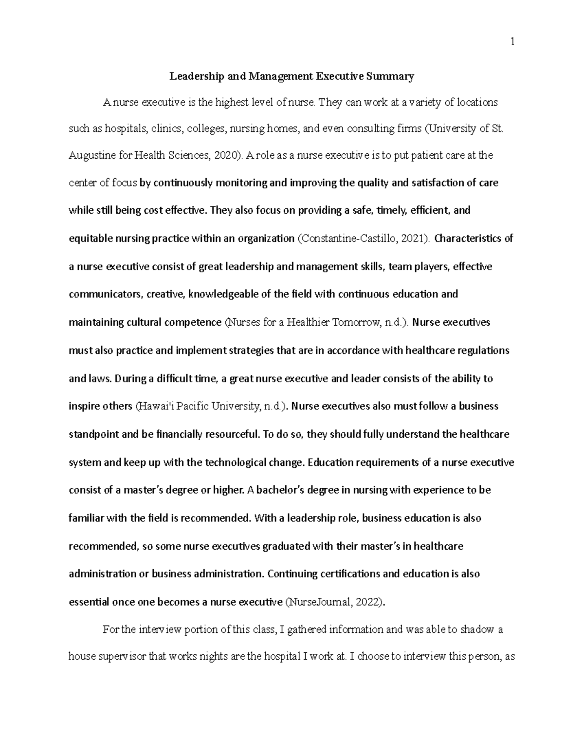 D030-Executive Summary - 1 Leadership and Management Executive Summary ...