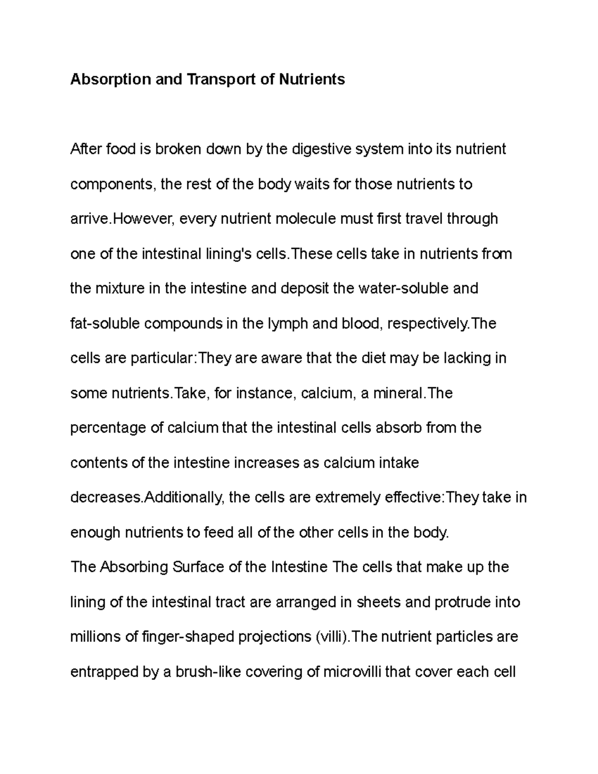 Absorption and Transport of Nutrients - The Absorbing Surface of the ...