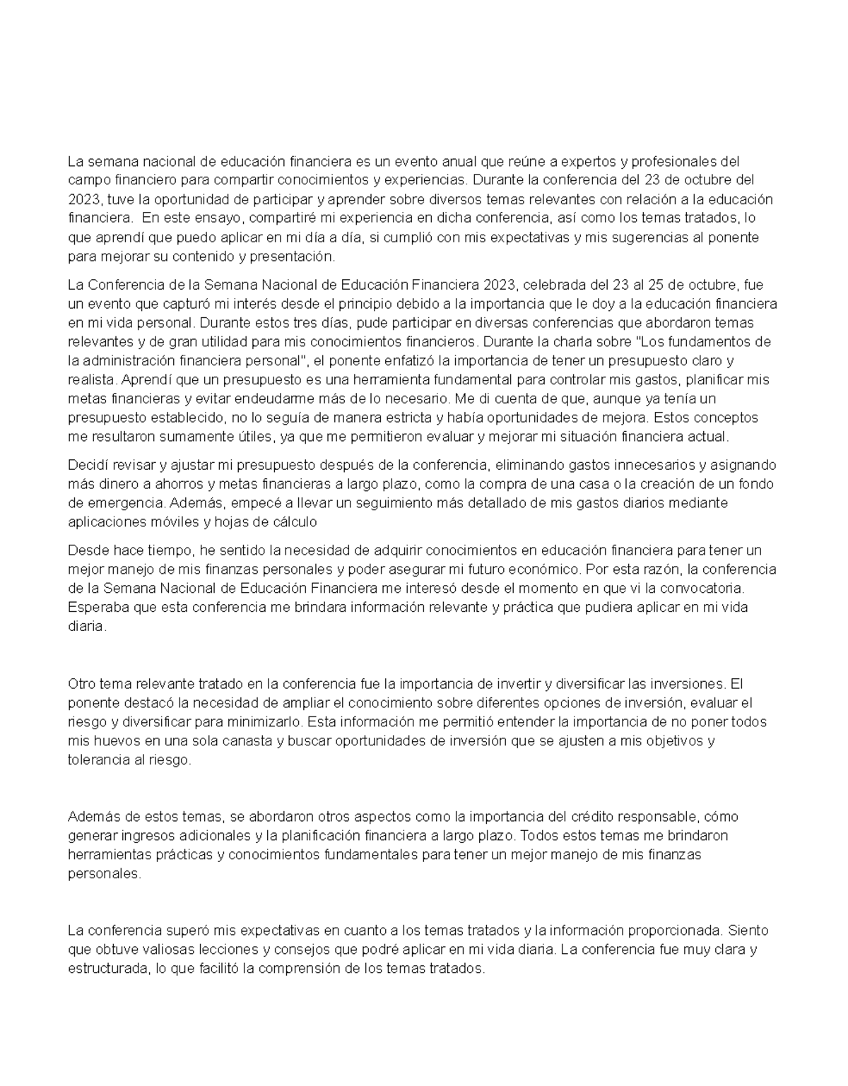 Tarera u1 - Tarea - La semana nacional de educación financiera es un ...