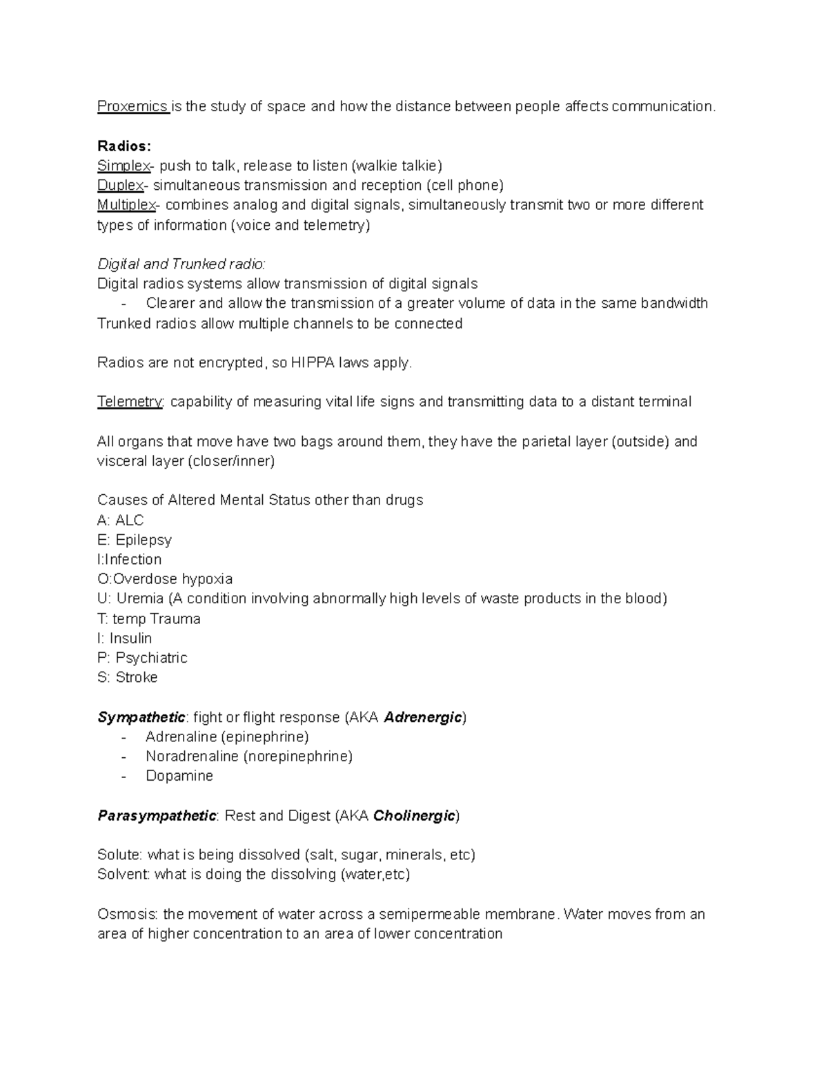 AEMT Notes - Proxemics is the study of space and how the distance ...