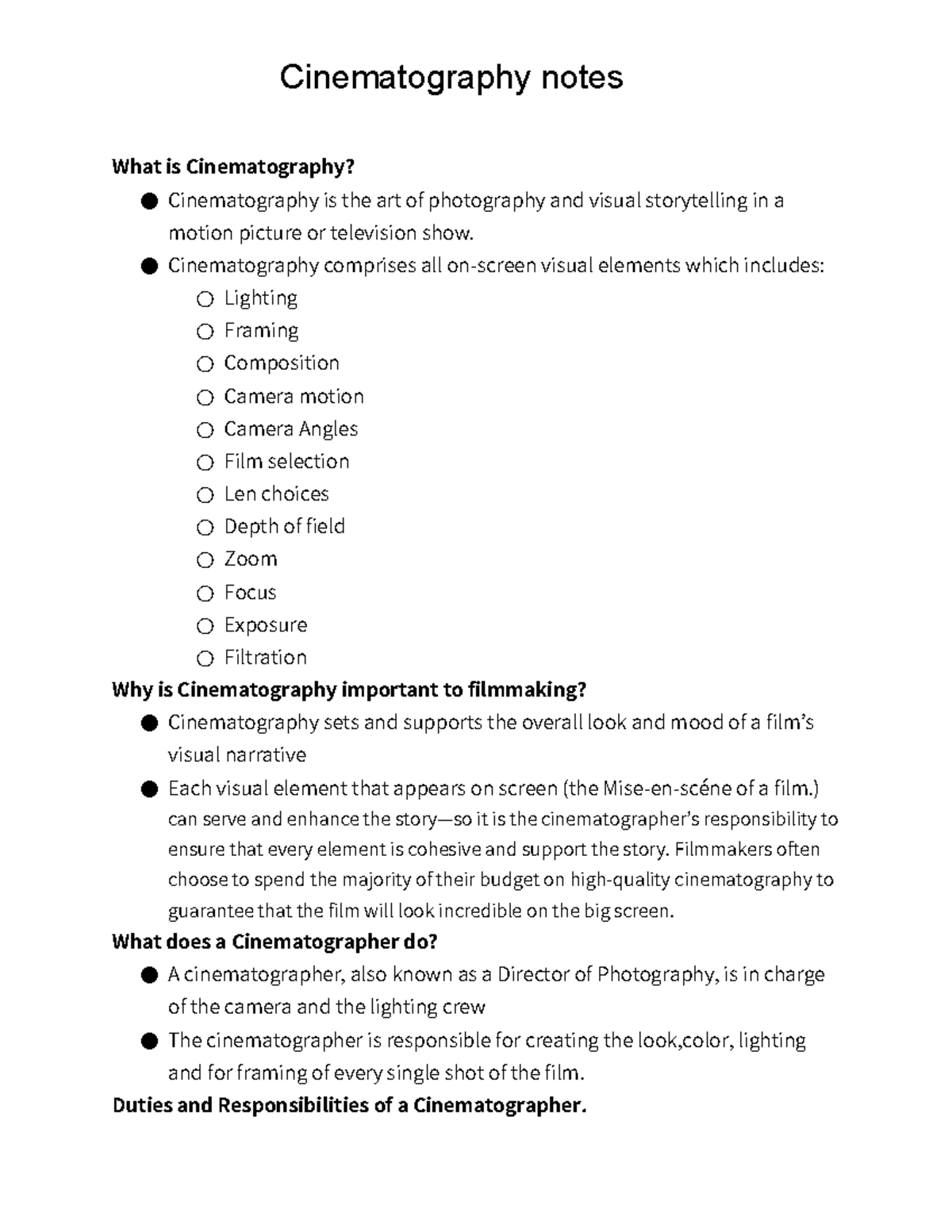 Cinematography Notes - Cinematography notes What is Cinematography ...