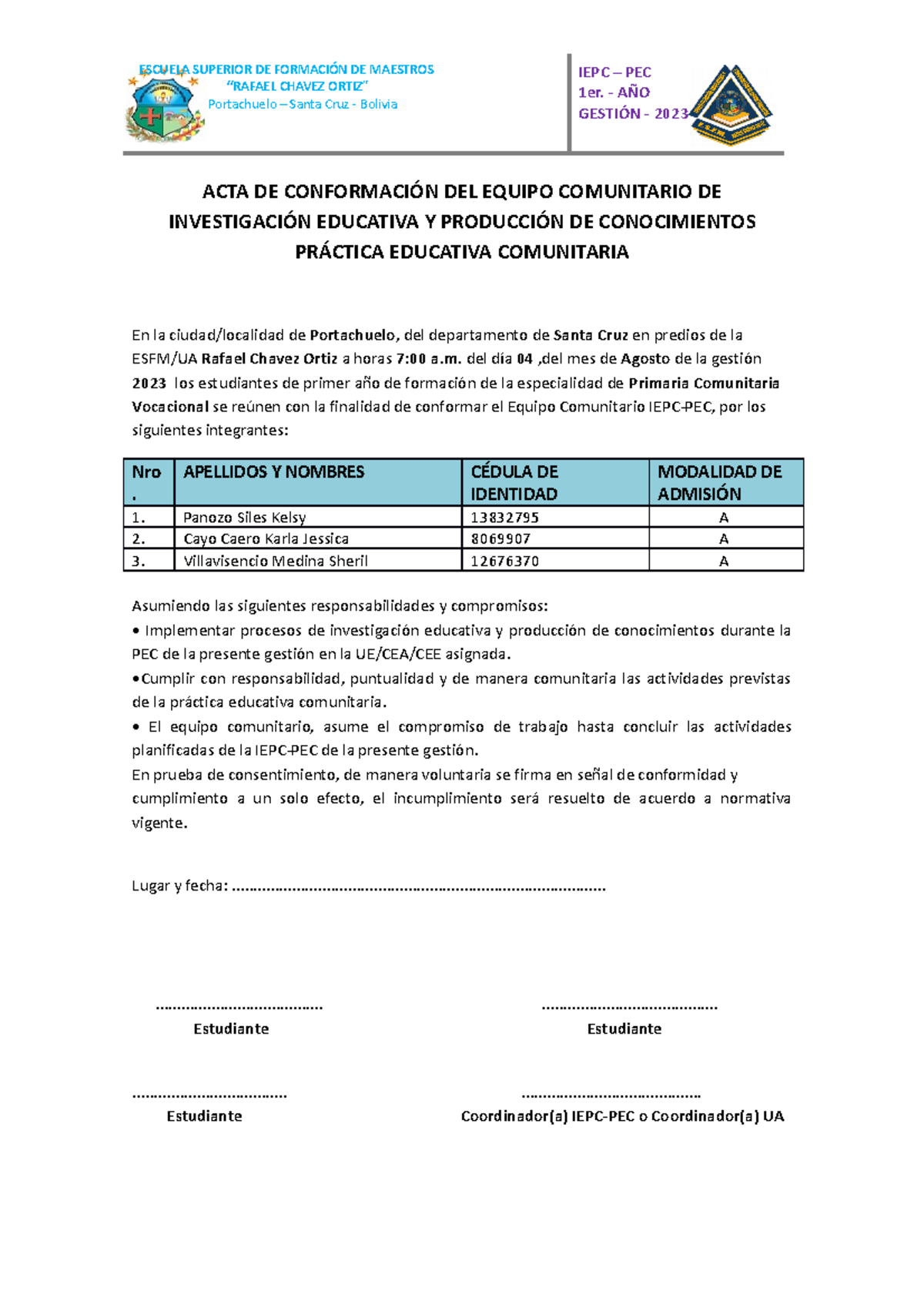 ACTA DE Conformación DEL Equipo Comunitario DE Investigación Educativa ...