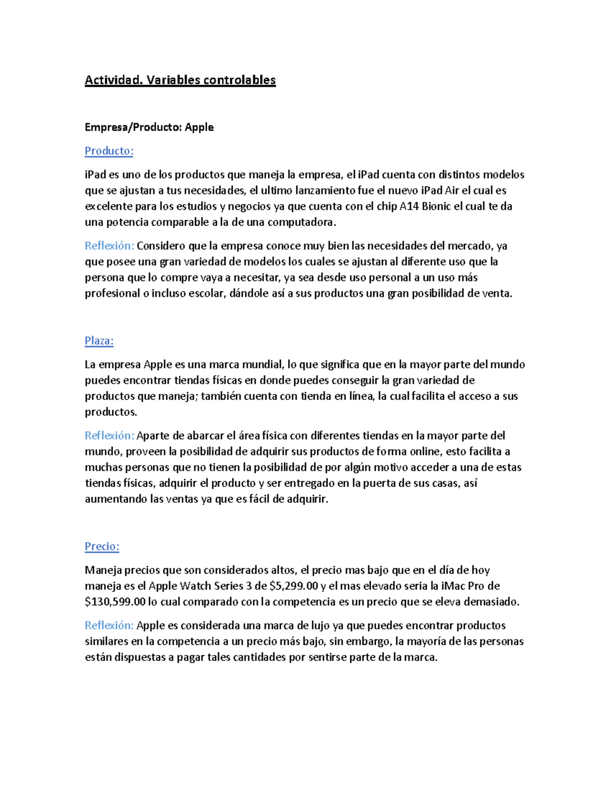 Actividad. Variables controlables mercadotecnia 2020 - Actividad ...