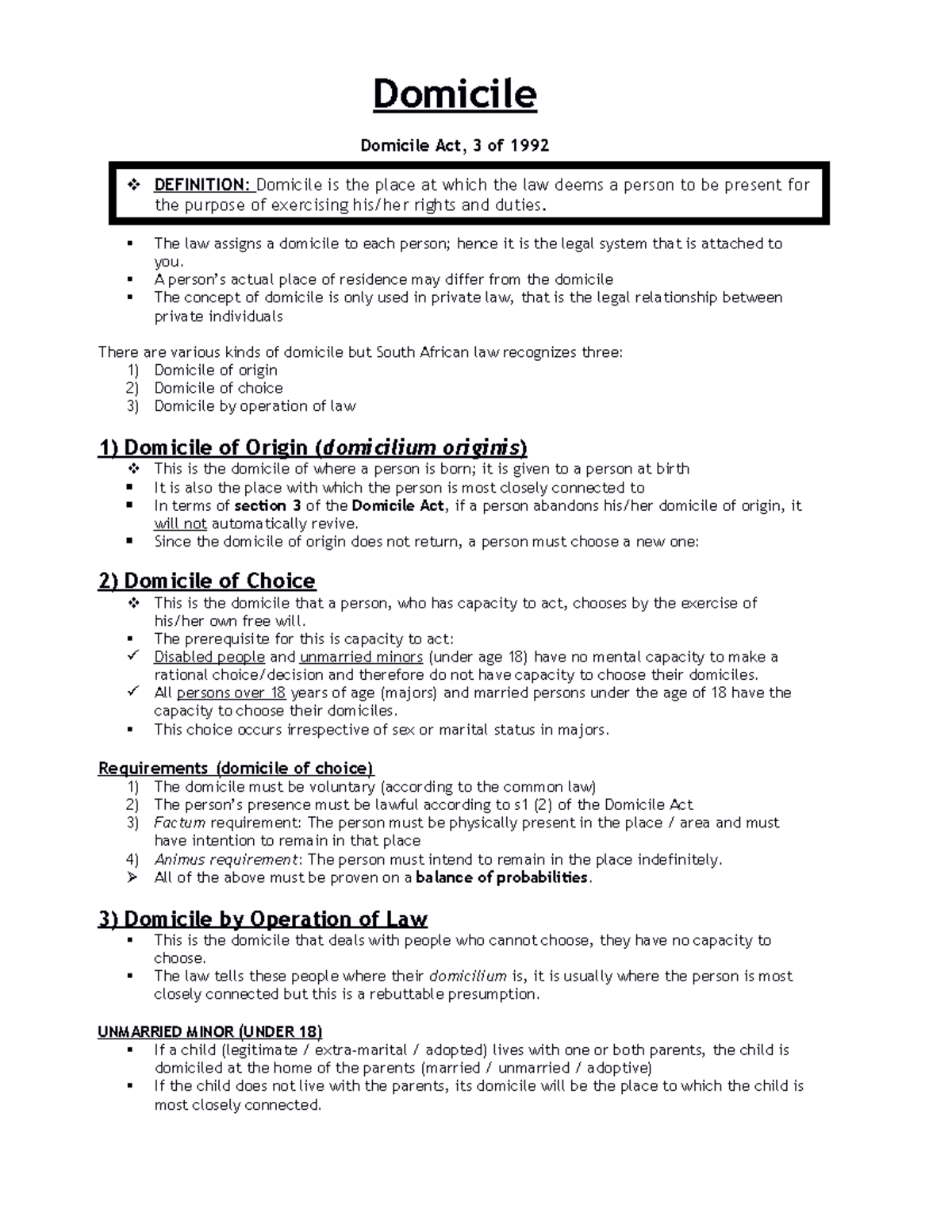 Chapter 05 - Domicile - law of persons - Domicile Domicile Act, 3 of ...