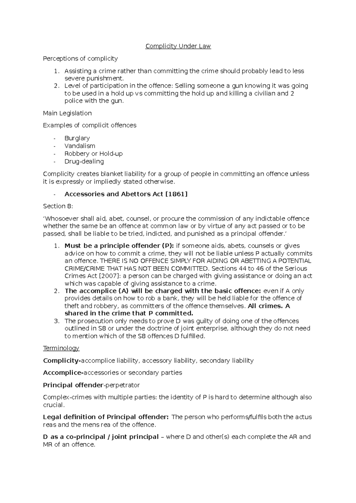 Complicity Under Law - Lecture notes all - Complicity Under Law ...