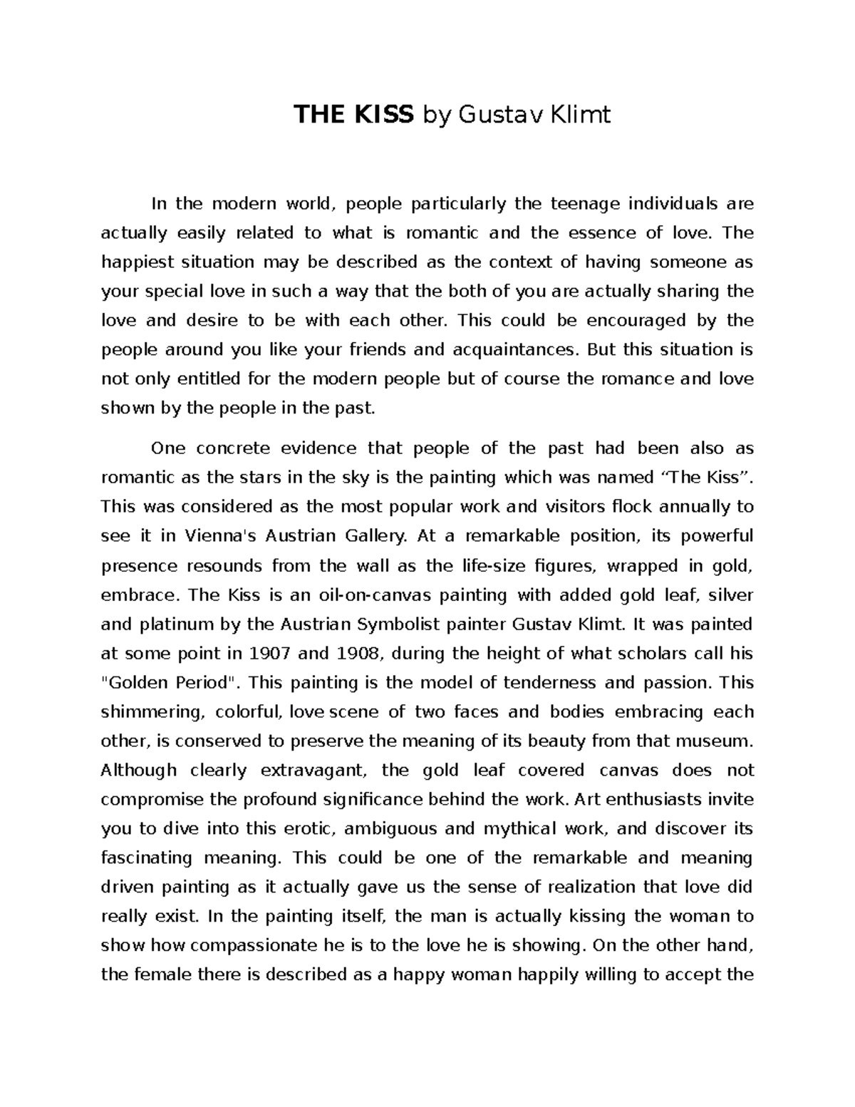 the kiss by gustav klimt - THE KISS by Gustav Klimt In the modern world ...