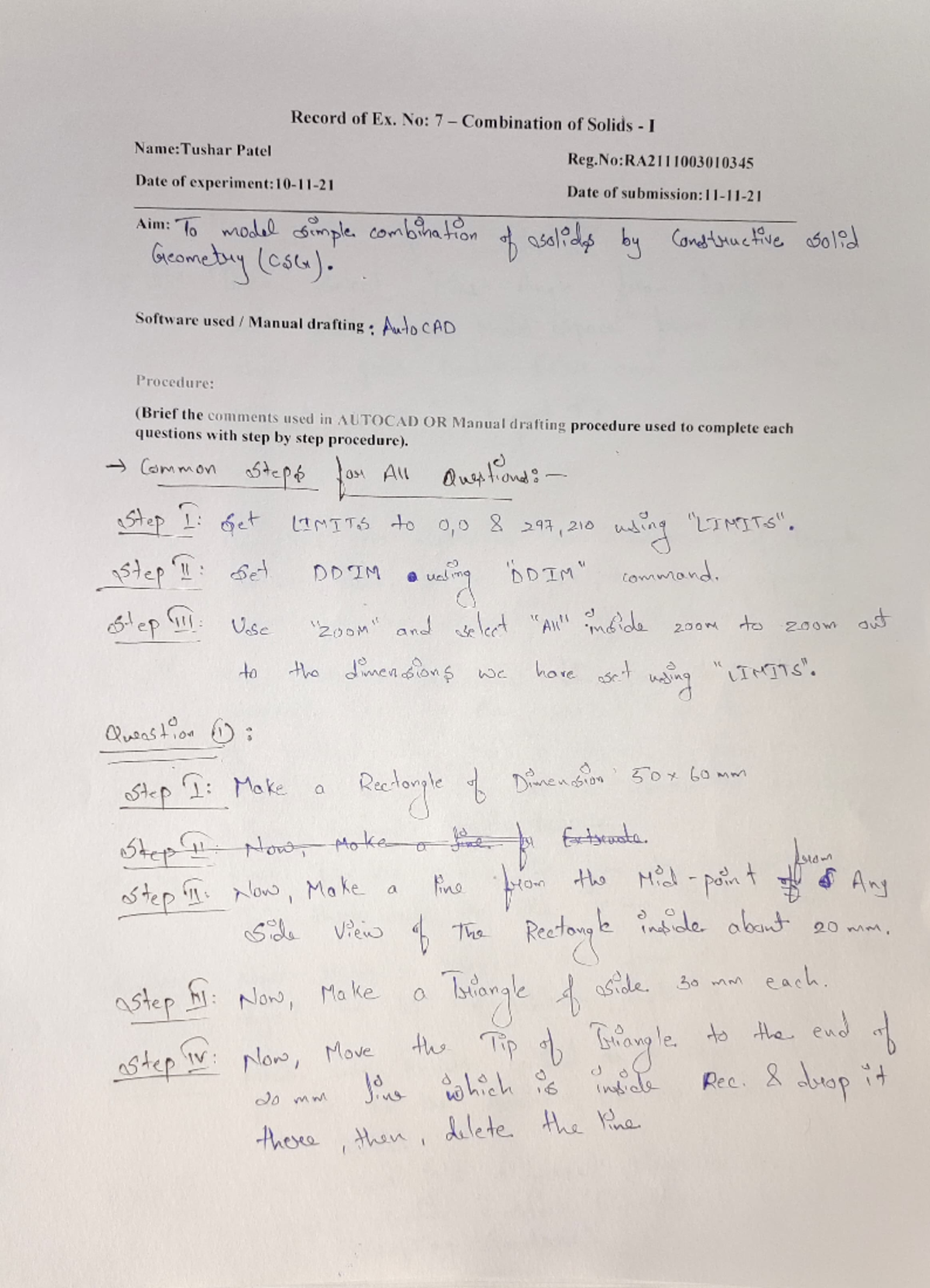Exp No 7 - Combination of Solids I - Record of Ex. No: 7-Combination of ...