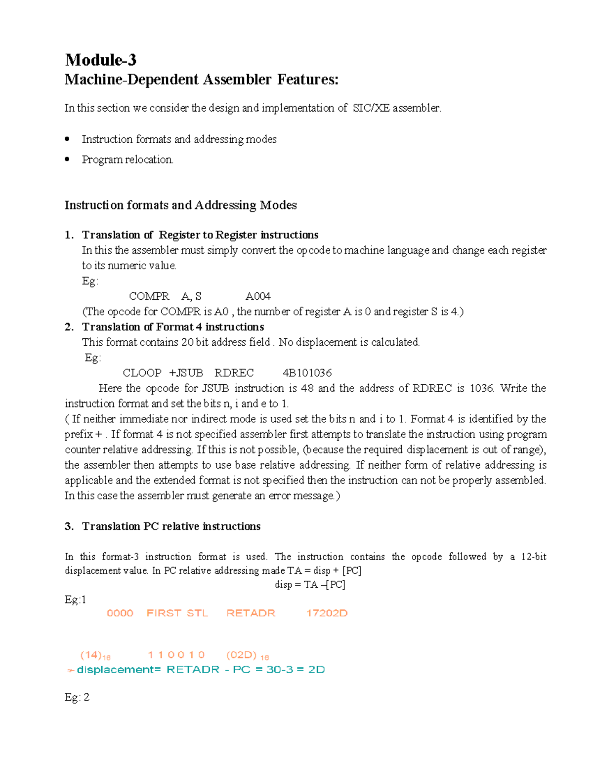 SS module 3 - Module- Machine-Dependent Assembler Features: In this section we consider the ...