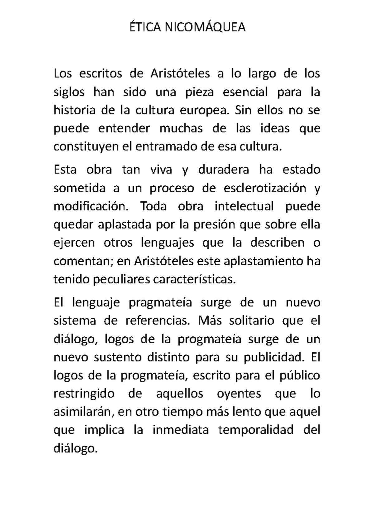 Ética Nicomáquea - Espero que te sirva. - ÉTICA NICOMÁQUEA Los escritos ...