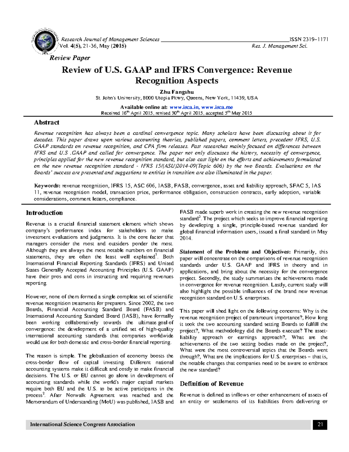 Research paper for Revenue Recognition - Research Journal of Management ...