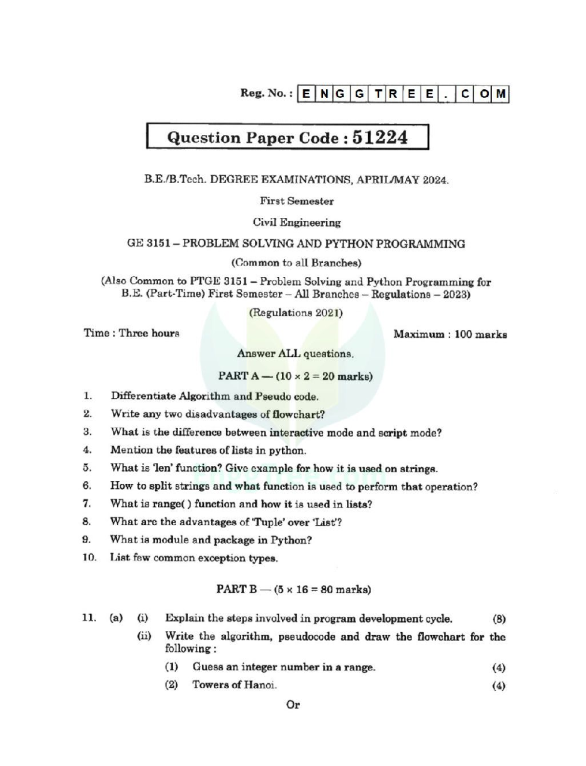 GE3151 APR 24 PYQ - This is previous year question papers - Reg. No ...