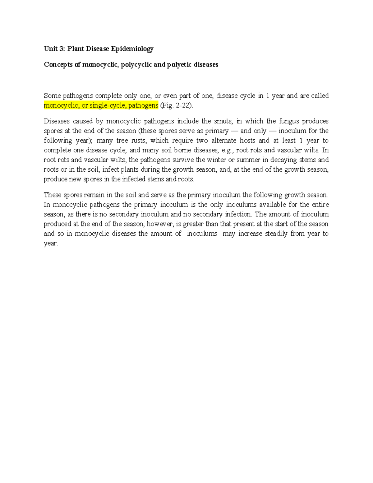 Monocyclic - Unit 3: Plant Disease Epidemiology Concepts of monocyclic ...