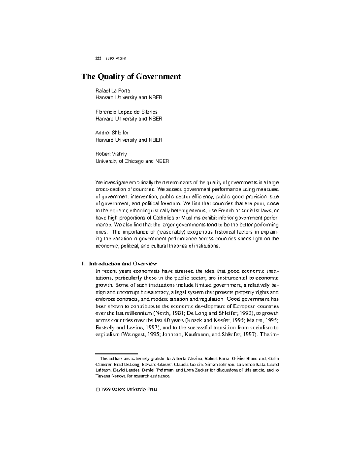 The Quality of Government - Scholars at Harvard - 222 JLEO, V15 N The ...