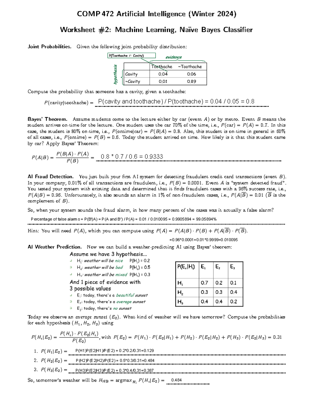03 nb ex - NB and Ex - COMP 472 Artificial Intelligence (Winter 2024 ...