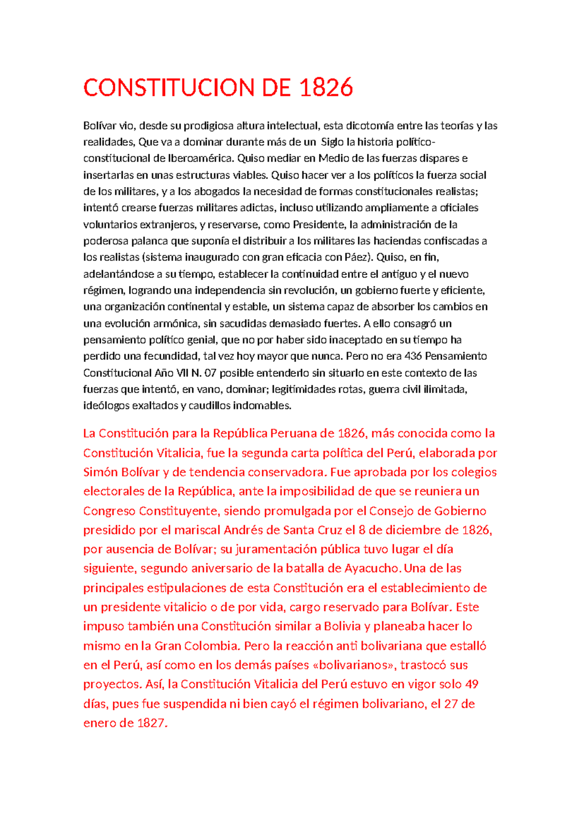 Constitucion DE 1826 - CONSTITUCION DE 1826 Bolívar vio, desde su ...