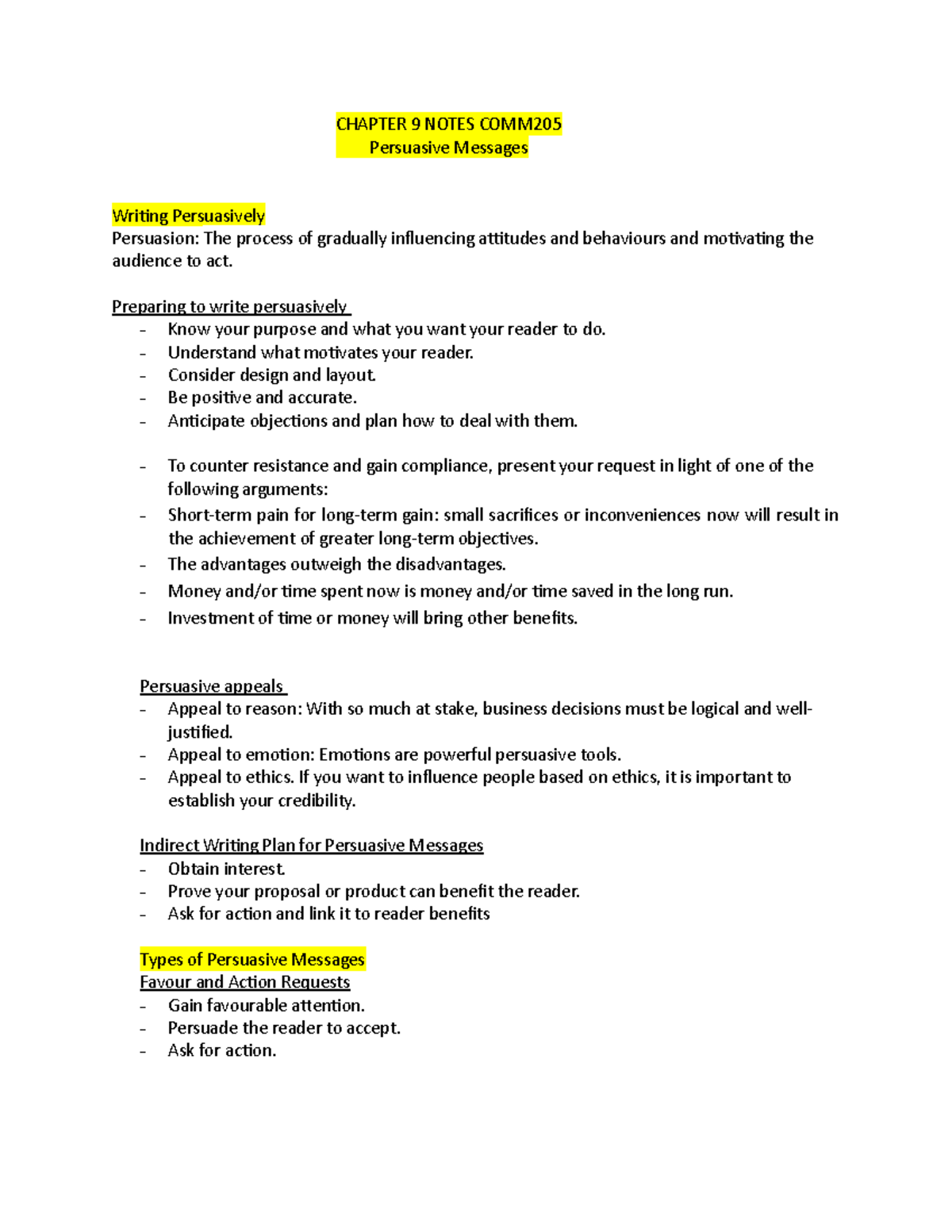 Chapter 9 Notes COMM205 - CHAPTER 9 NOTES COMM Persuasive Messages ...