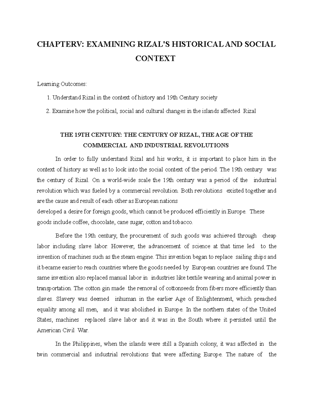 Life and Works of Rizal Chapter 5 - CHAPTERV: EXAMINING RIZAL'S HISTORICAL AND SOCIAL CONTEXT ...