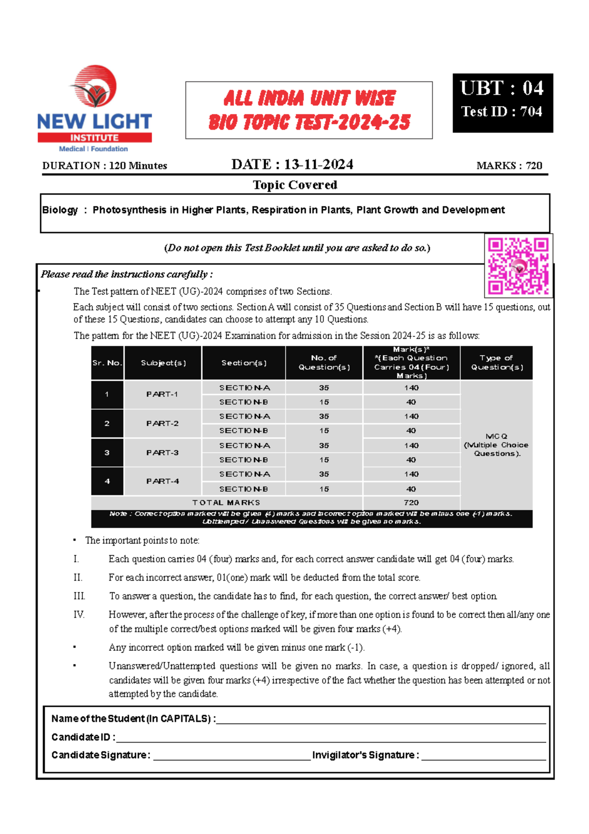 UBT 4 - Aap - Please read the instructions carefully : • The Test ...