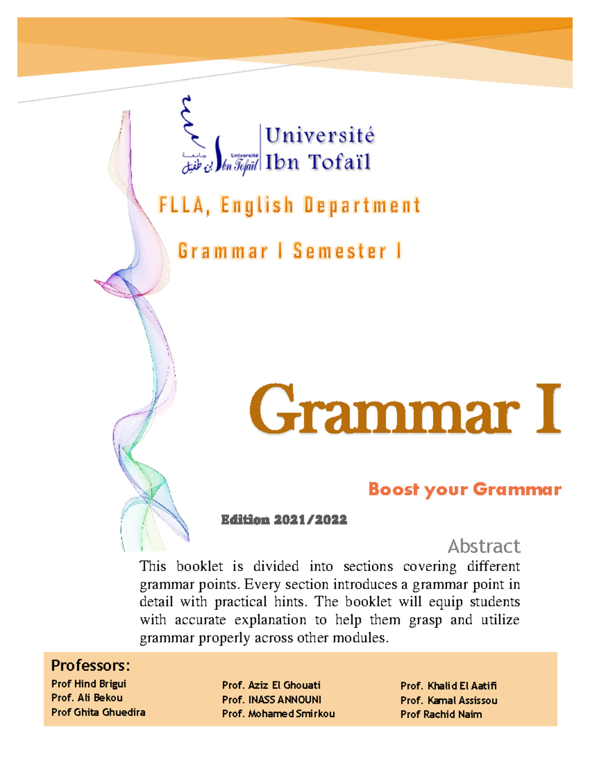 Grammar I S 1 1 - Grammar I Boost your Grammar ####### Professors: Prof ...