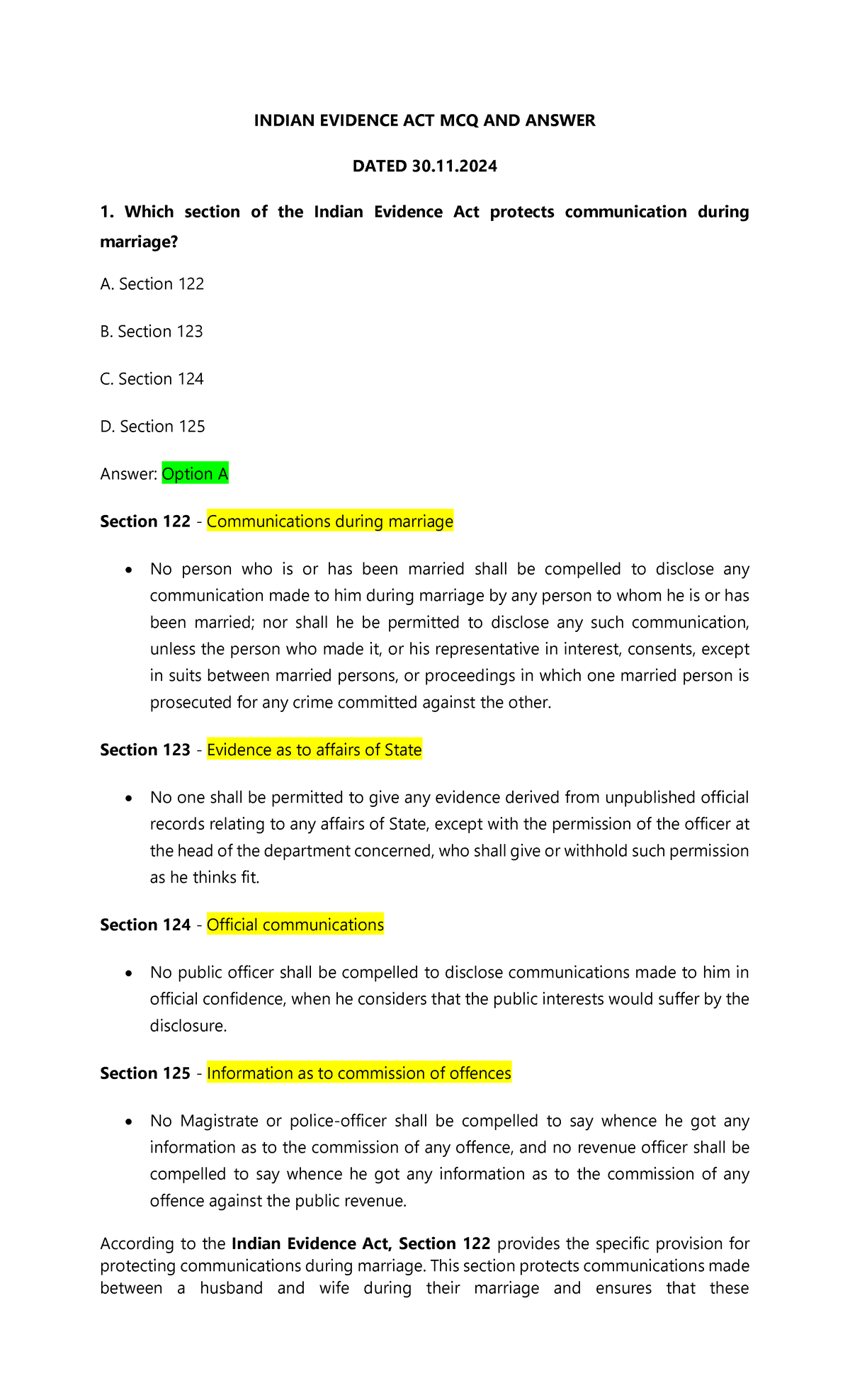Indian Evidence ACT MCQ AND Answer Dated 30 - INDIAN EVIDENCE ACT MCQ ...