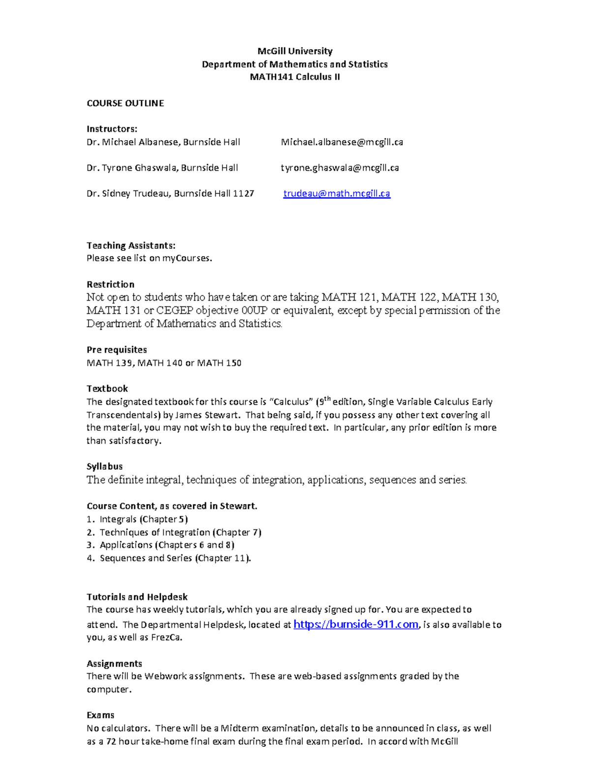 Syllabus MATH 141 2021 - McGill University Department of Mathematics ...