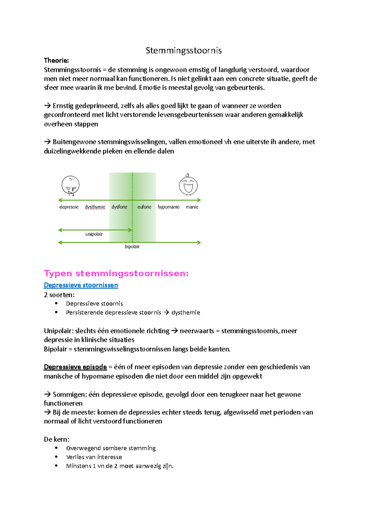 Stemmingsstoornis - samenvatting - Stemmingsstoornis Theorie ...