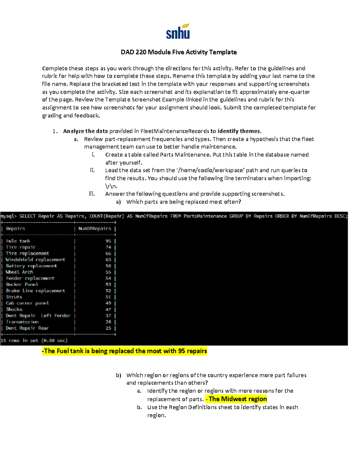 DAD 220 Module Five Activity Shadden - DAD 220 Module Five Activity ...