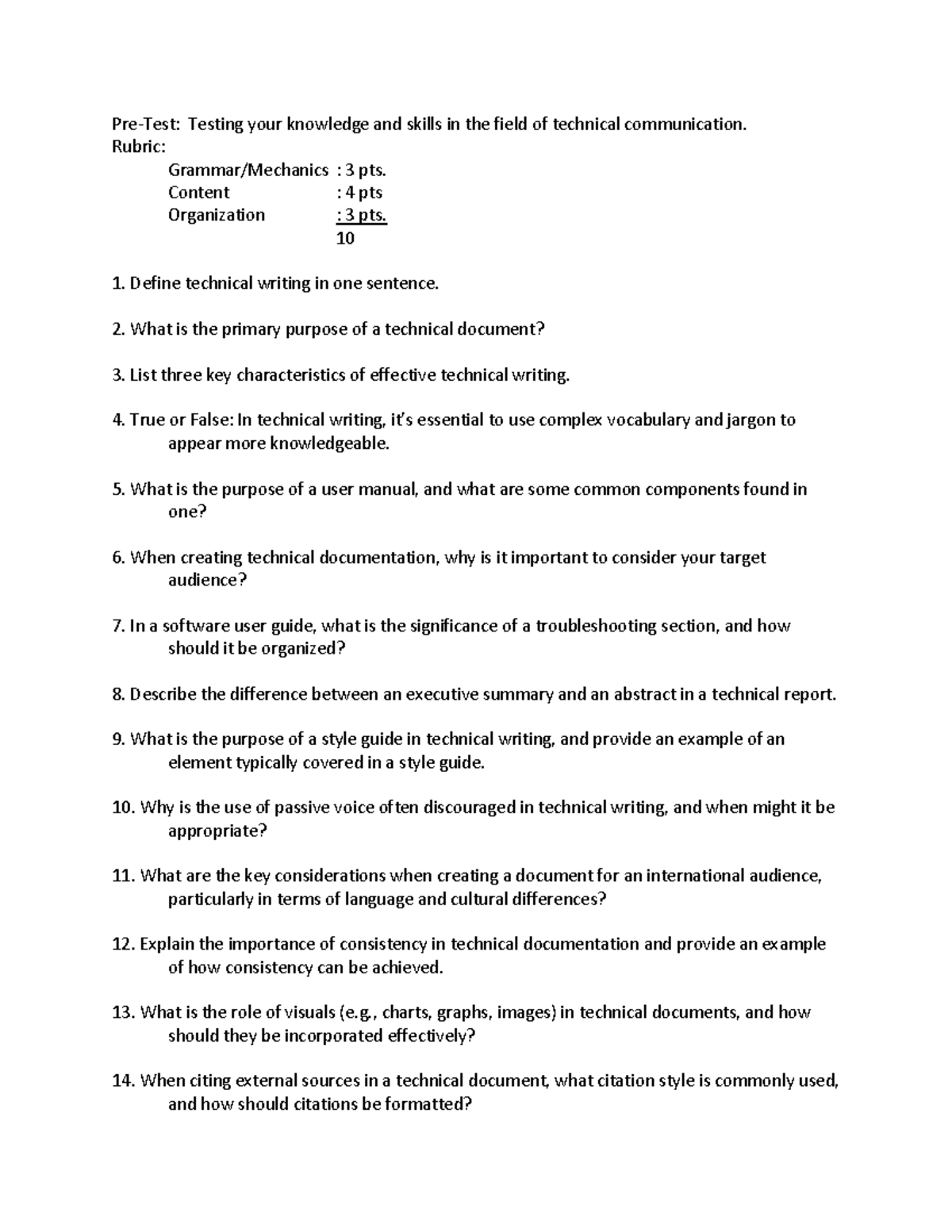 Technical Writing Academic Task 1 - Pre-Test: Testing your knowledge ...