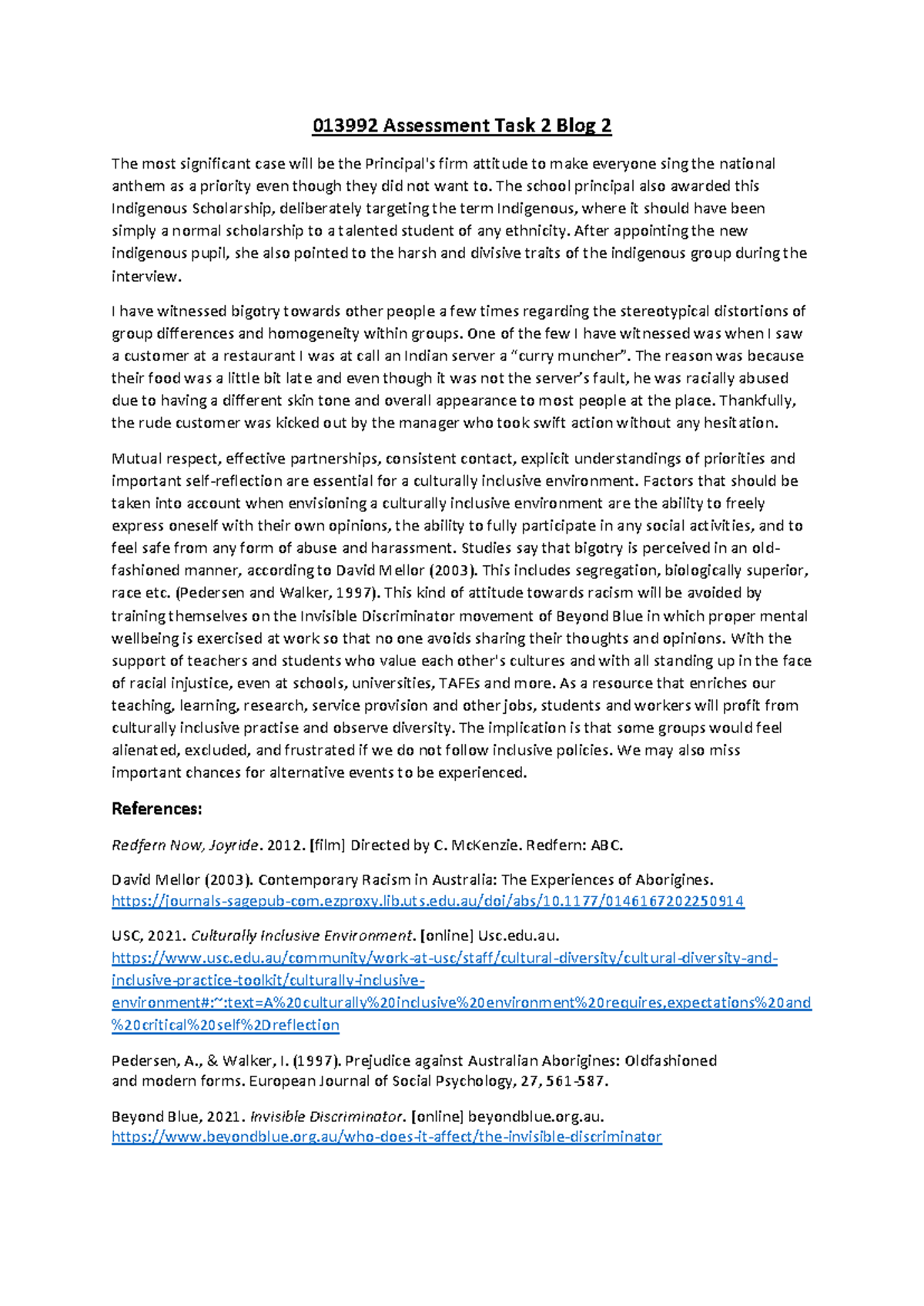 Assessment 2 Blog 2 - Blog 2 - 013992 Assessment Task 2 Blog 2 The most ...