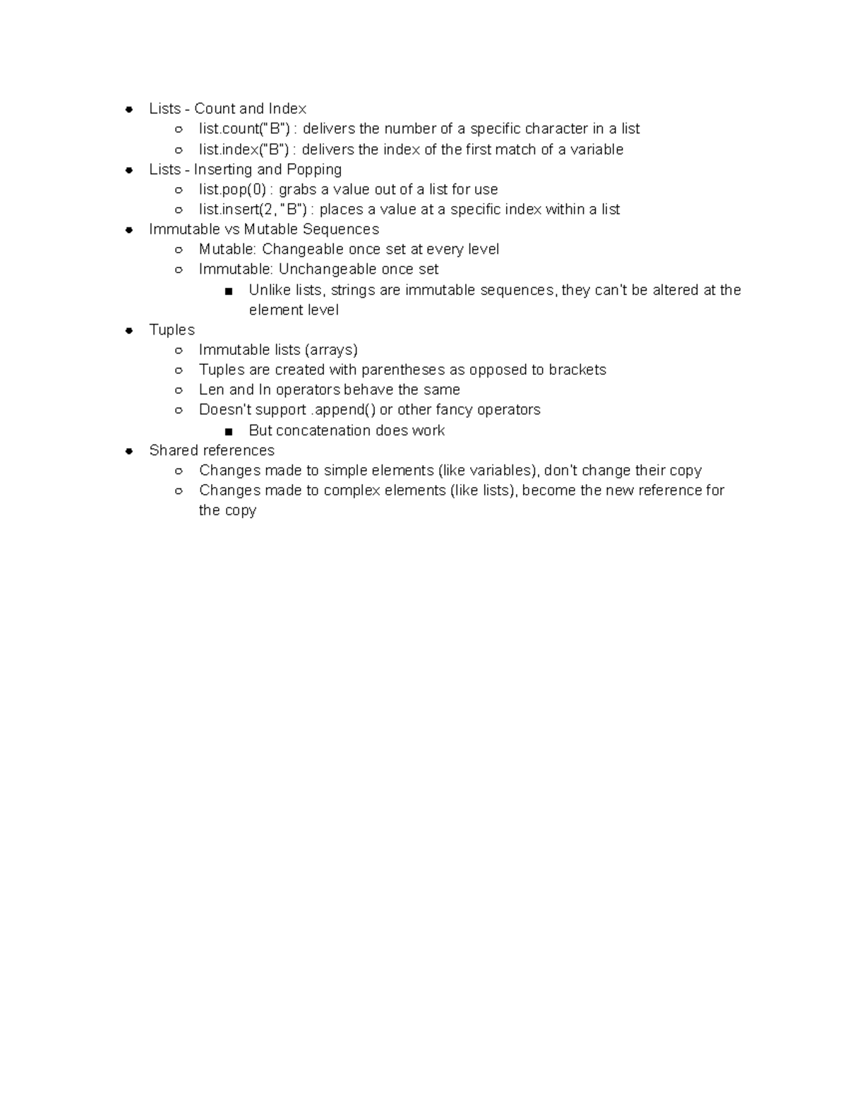 I210 Week 3 Notes - Lists - Count and Index list(“B”) : delivers the ...