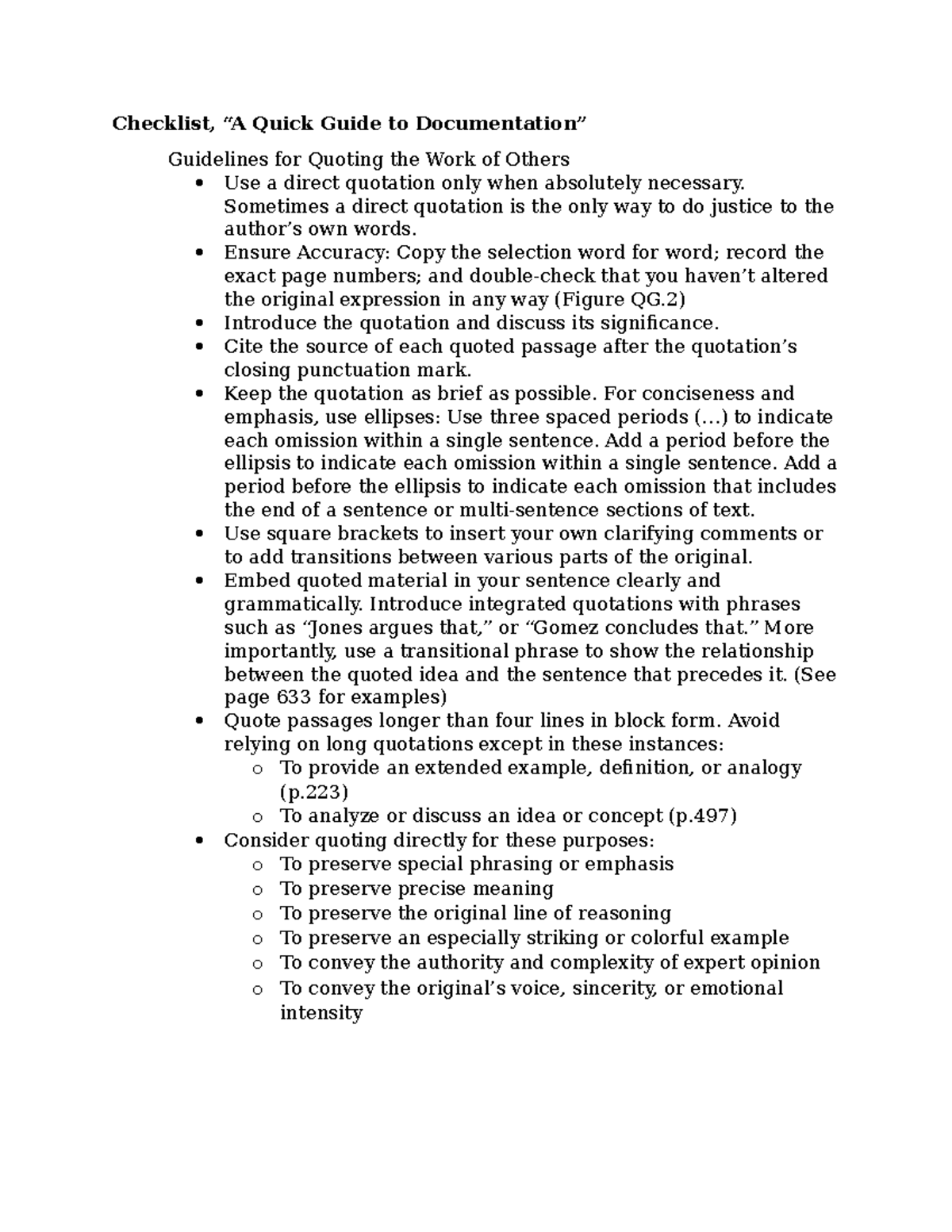 Tech Writing Checklist Documentation Spring 2020 - Checklist, “A Quick ...