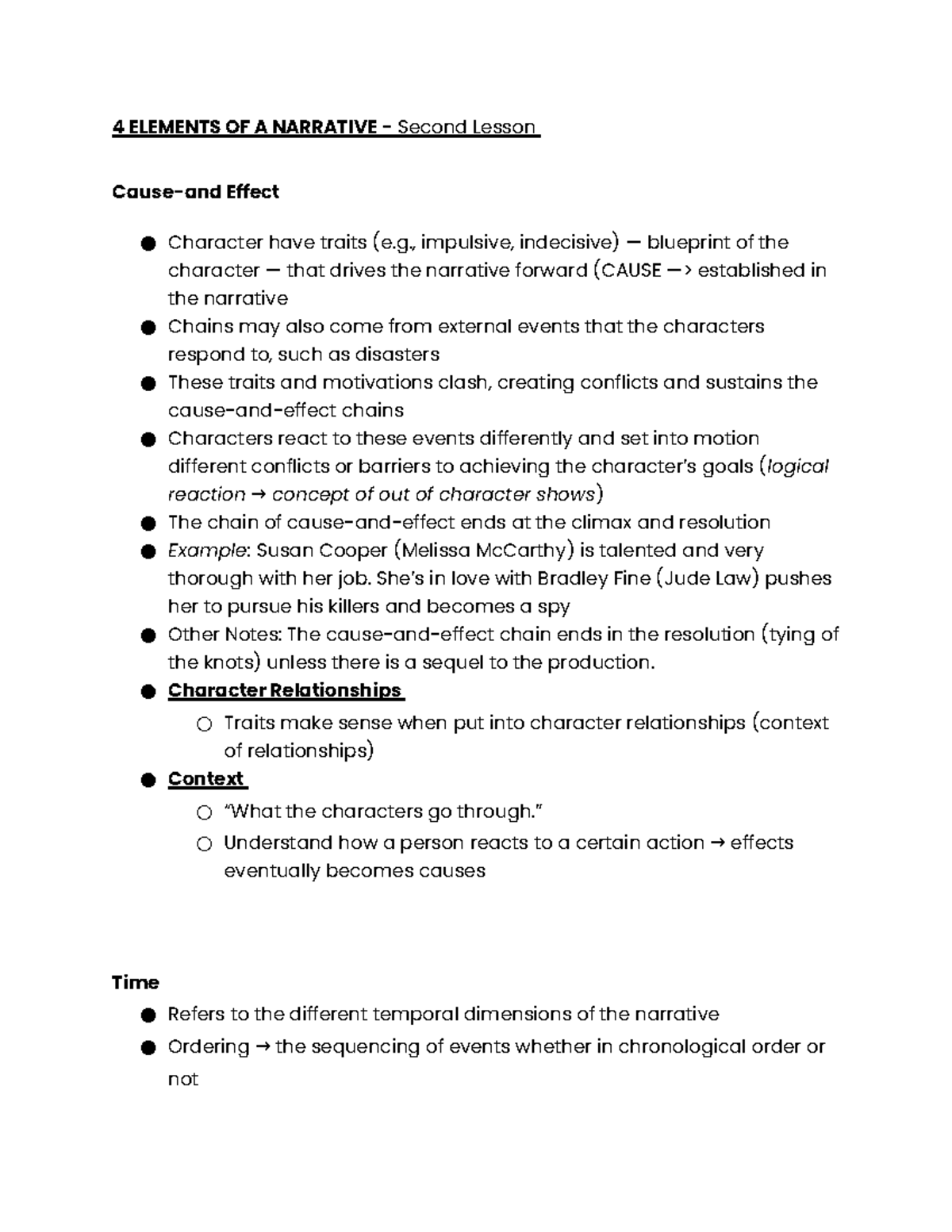 CAMVIDP Second Meeting Lecture Notes - 4 ELEMENTS OF A NARRATIVE ...