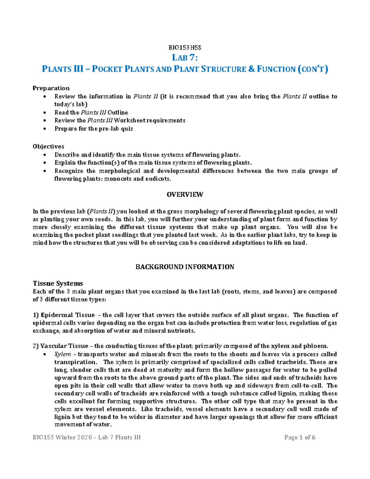 BIO153 W2020 Lab 7 Plants III - Outline - Warning: TT: undefined function: 32 BIO153H5S LAB 7 ...
