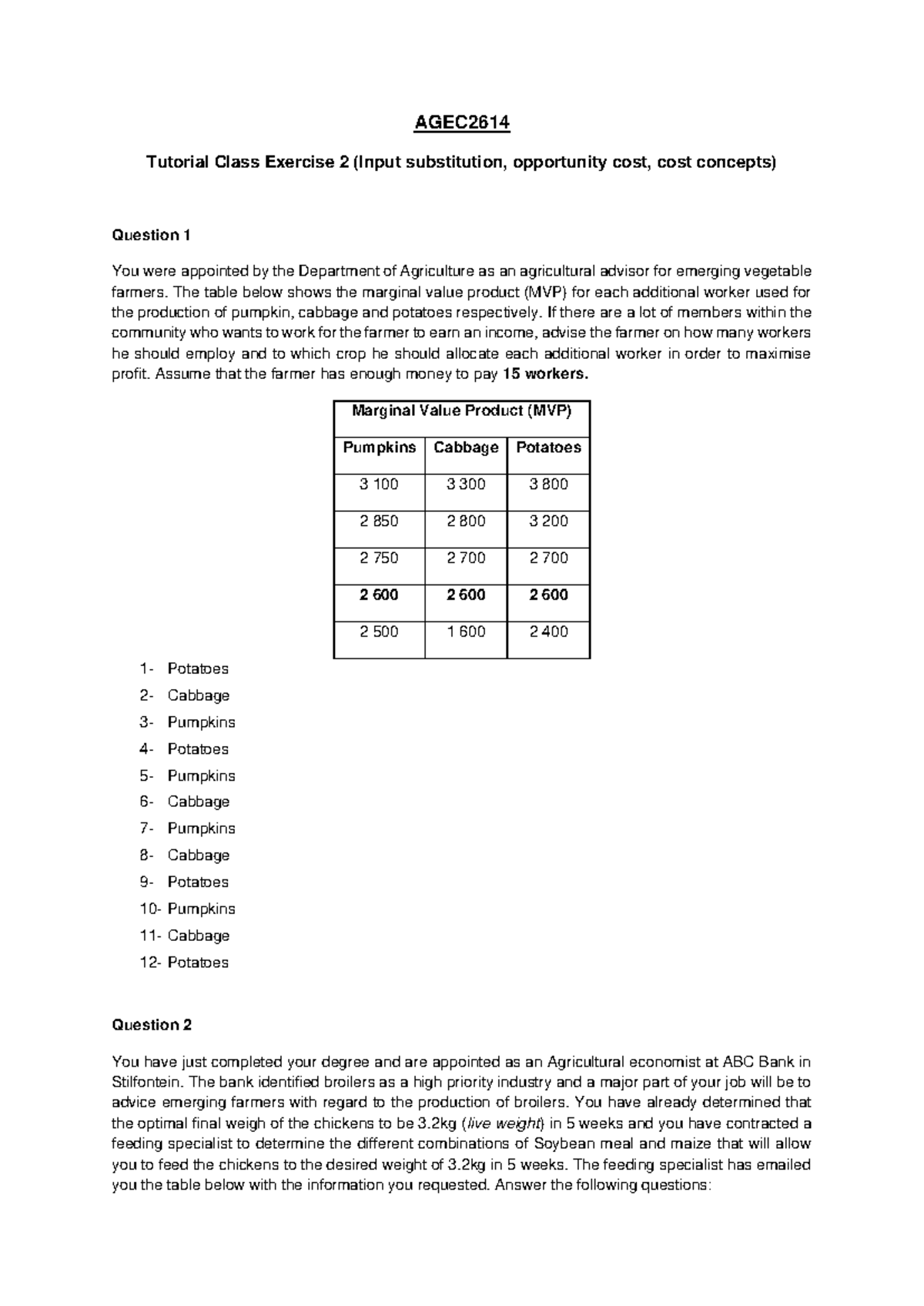Agec2614 Tutorial Class Exercise 2 Memo Agec Tutorial Class Exercise 2 Input Substitution