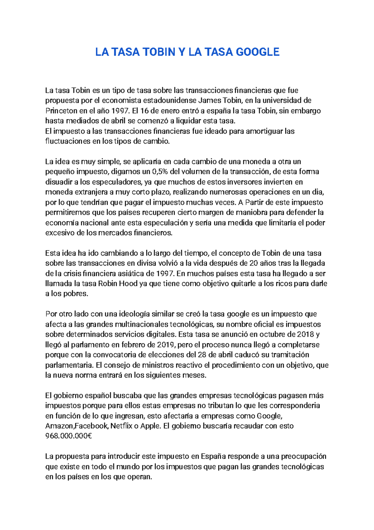 La tasa Tobin y la tasa Google - LA TASA TOBIN Y LA TASA GOOGLE La tasa ...