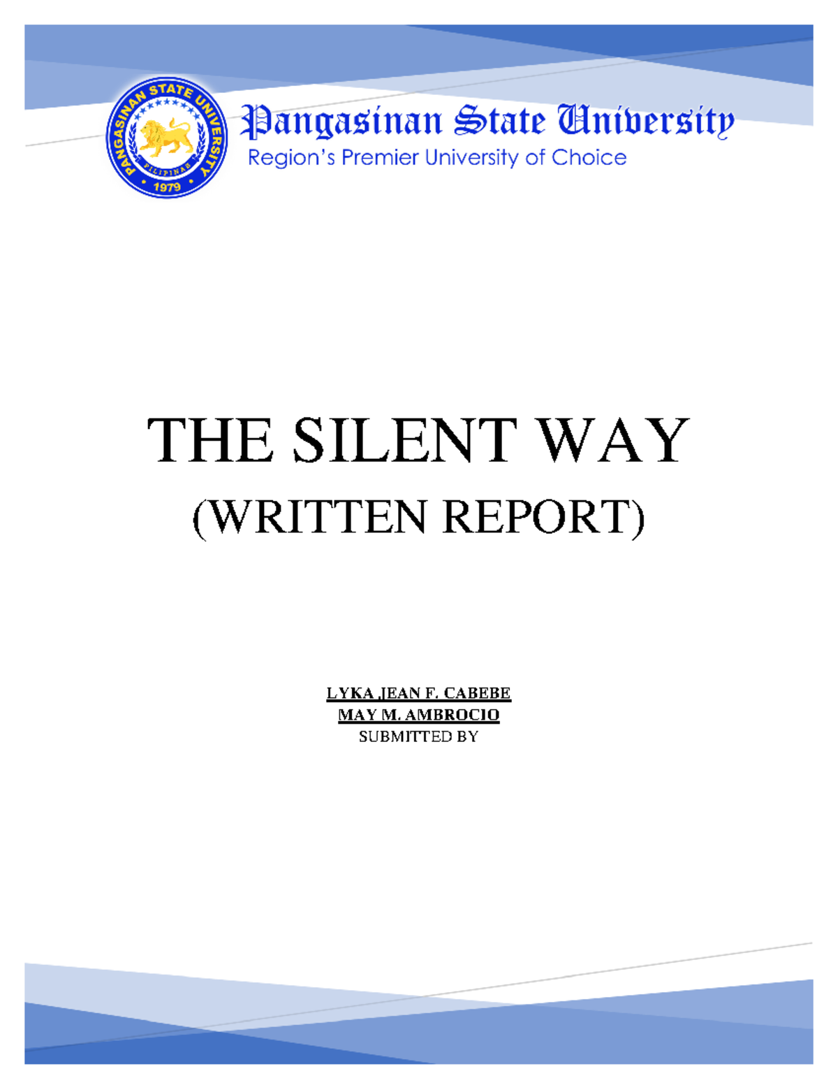 Ambrocio& Cabebe THE Silent WAY Written Report - THE SILENT WAY ...