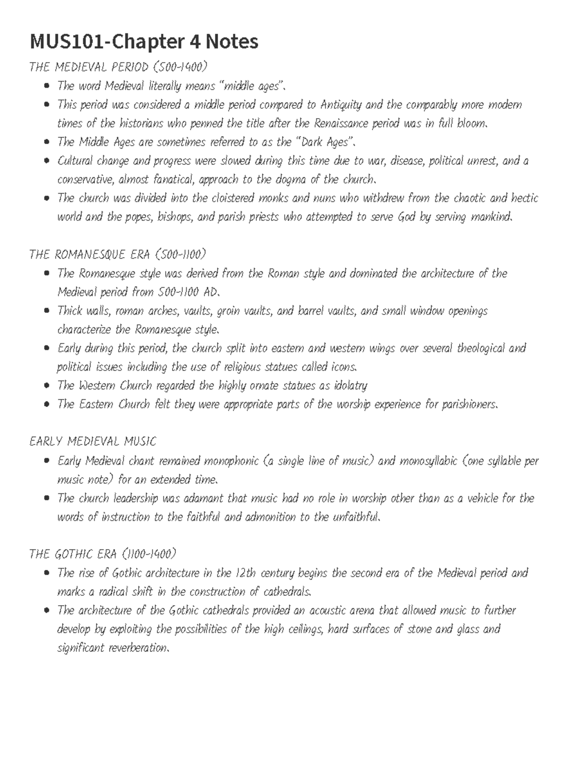 MUS101- Chapter 4 Textbook Notes - MUS101-Chapter 4 Notes THE MEDIEVAL ...