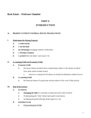REAL Estate Outline - Real Estate Outline INTRODUCTION AND OVERVIEW ...