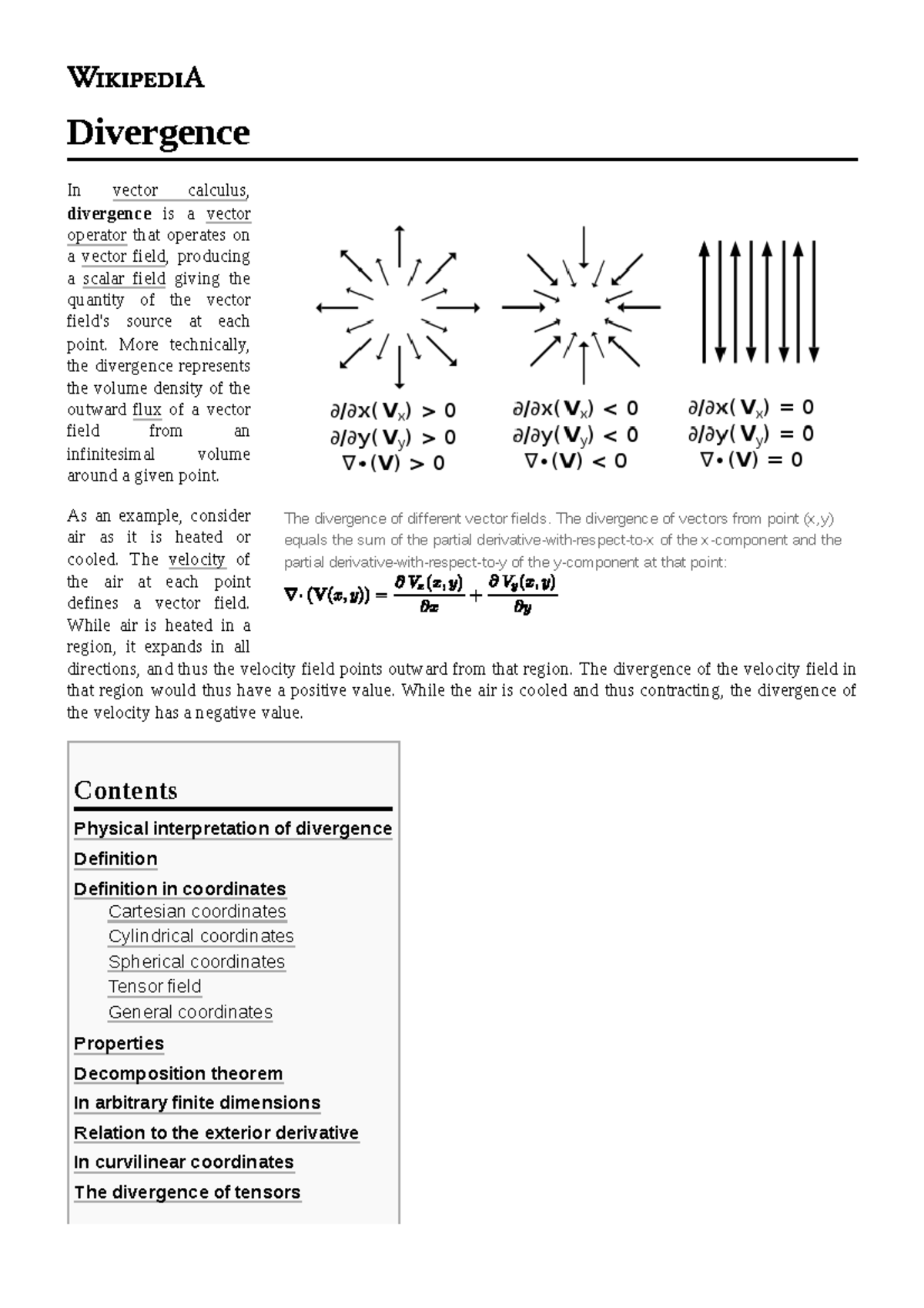 Divergence - physics - The divergence of different vector fields. The ...