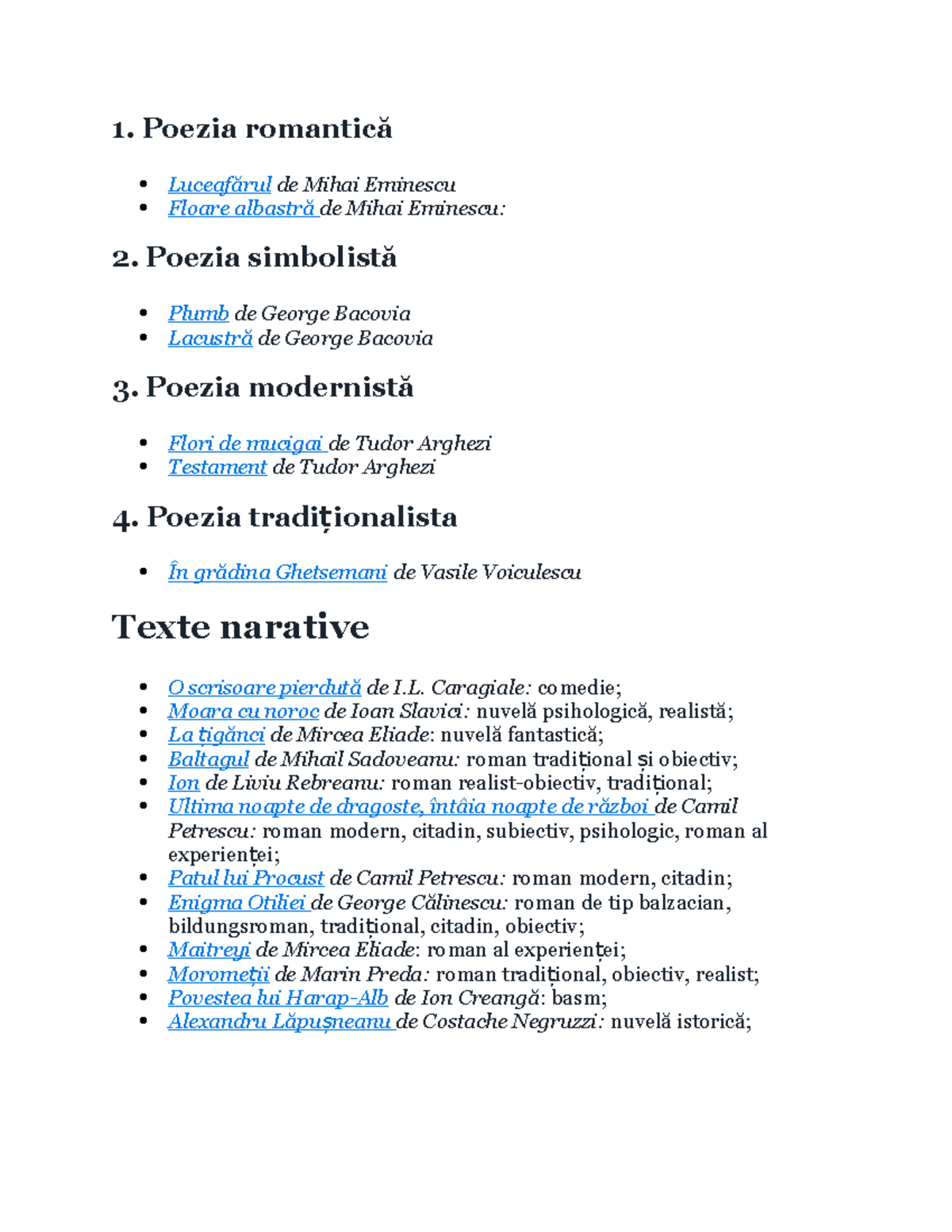 Bac - Subiecte pentru bacalaureat romana 2023 - 1. Poezia romantică ...