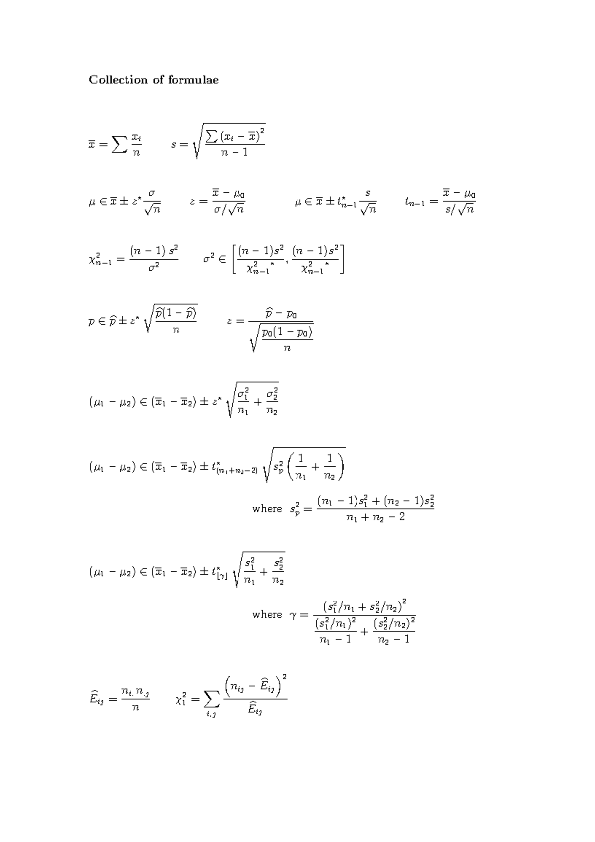 Formulae - Resumen Biostatistics (English group) - Collection of ...