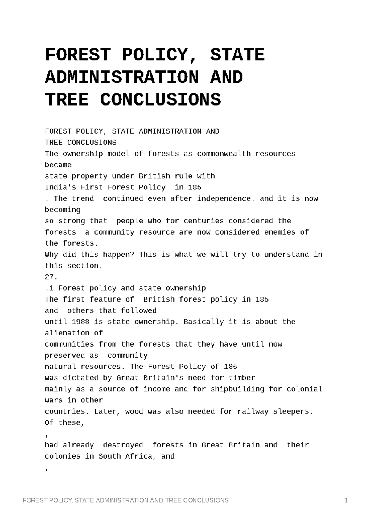 Forest Policy State Administration AND TREE Conclusions - FOREST POLICY ...