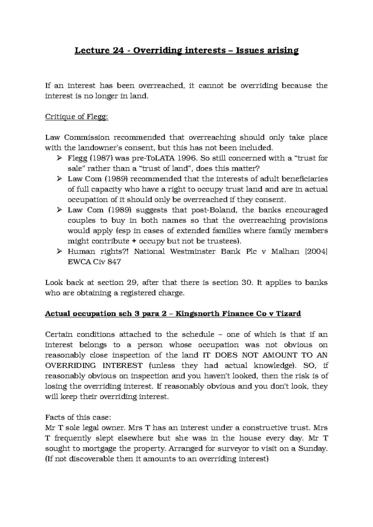 Land Law - Registration (4/4) - Lecture 24 - Overriding interests ...