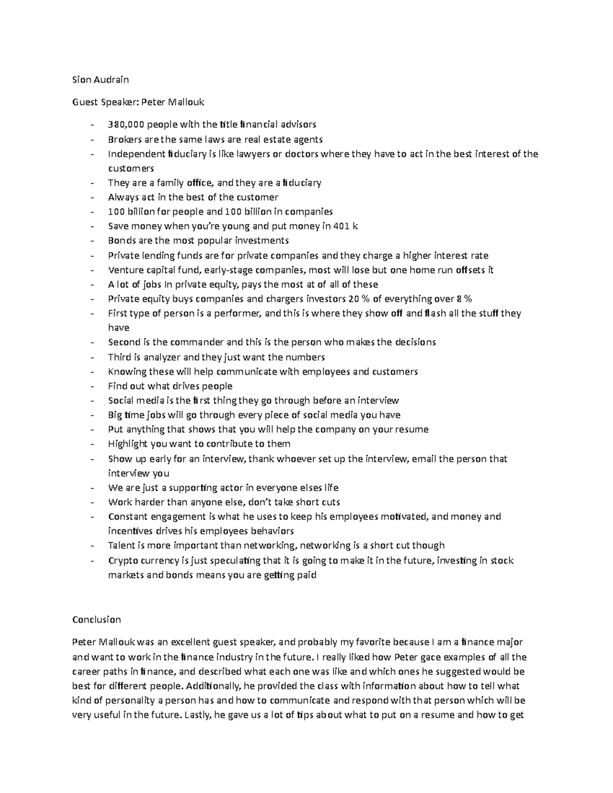 Peter mallouk - guest speaker review and summary - Sion Audrain Guest ...