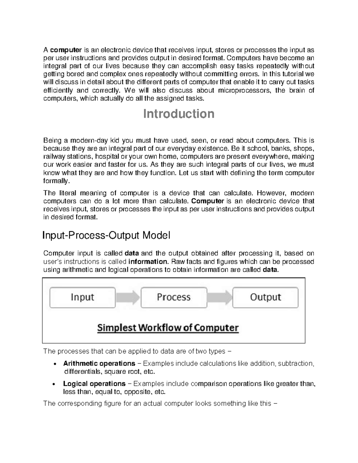 DIIT 0101 Notes - INTRODUCTION TO COMPUTER SYSTEM - A computer is an ...